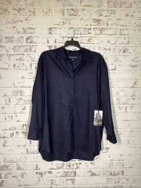 Ashley Graham | Tops | Ashley Graham Dark Navy Pinstripe Longsleeve ...